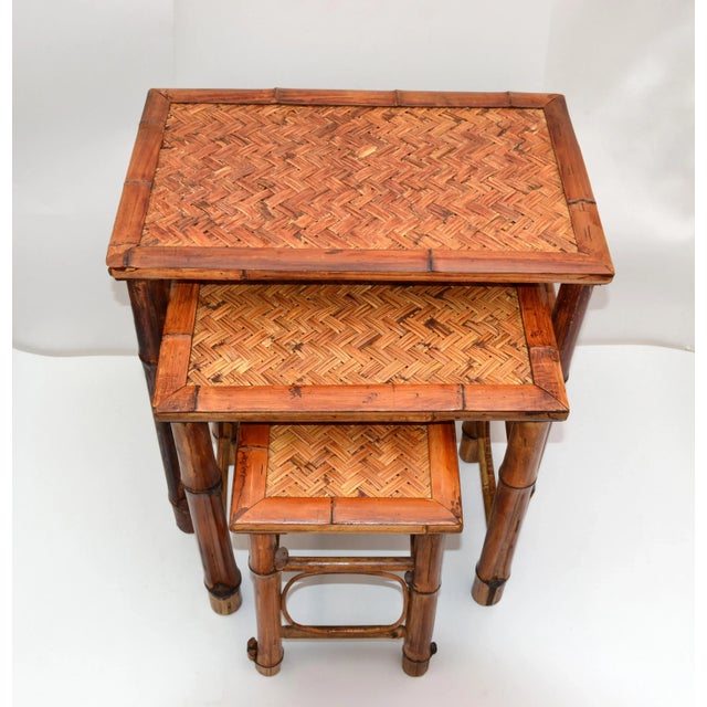 Chinoiserie Bamboo & Cane Nesting Tables / Stacking Tables Handcrafted ...