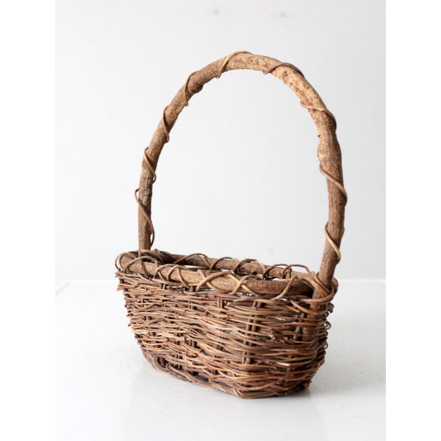 Vintage Rustic Twig Basket | Chairish