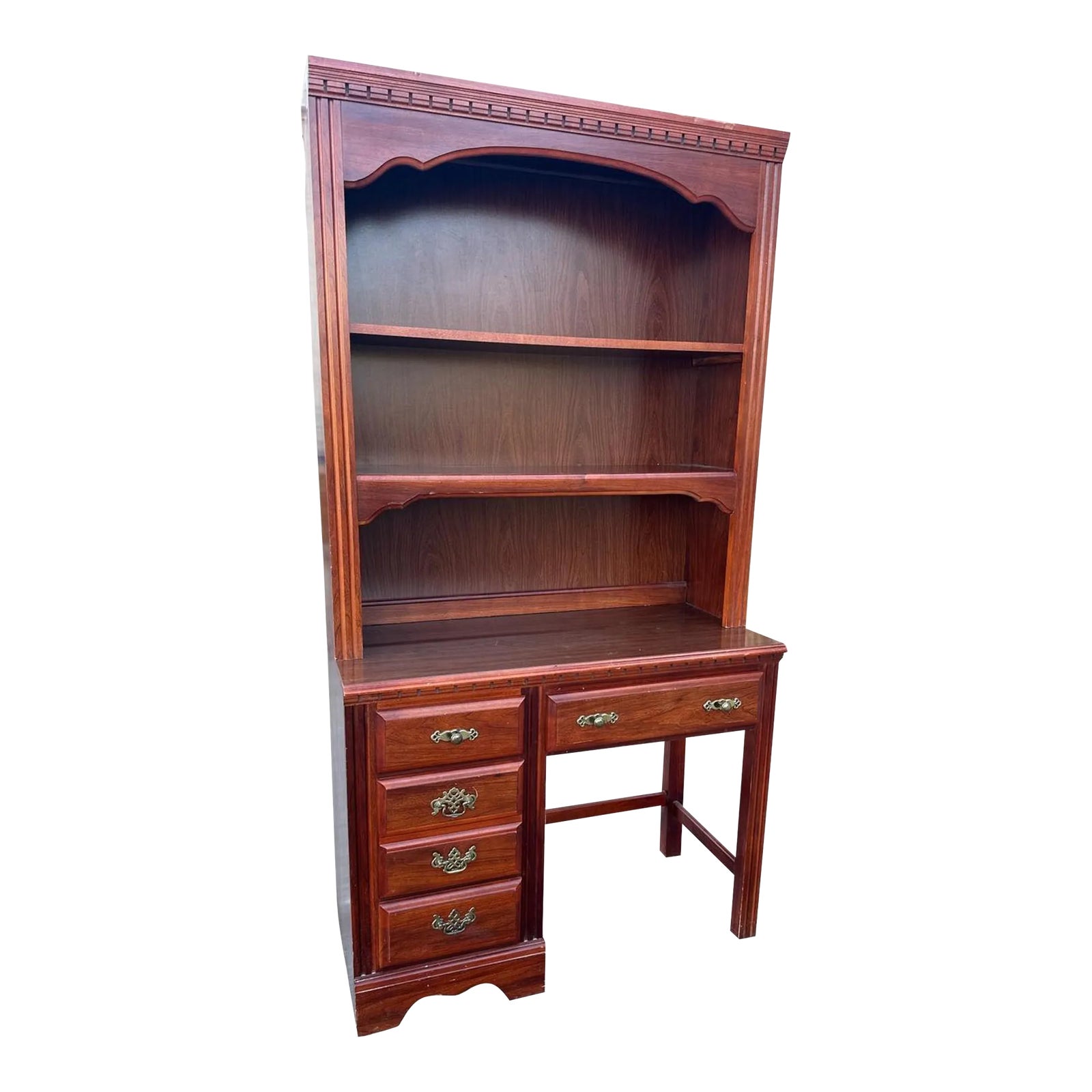 Broyhill Georgian Cherry Wood and Veneer Desk With Bookcase Hutch Made in North Carolina Late 20th Century Chairish
