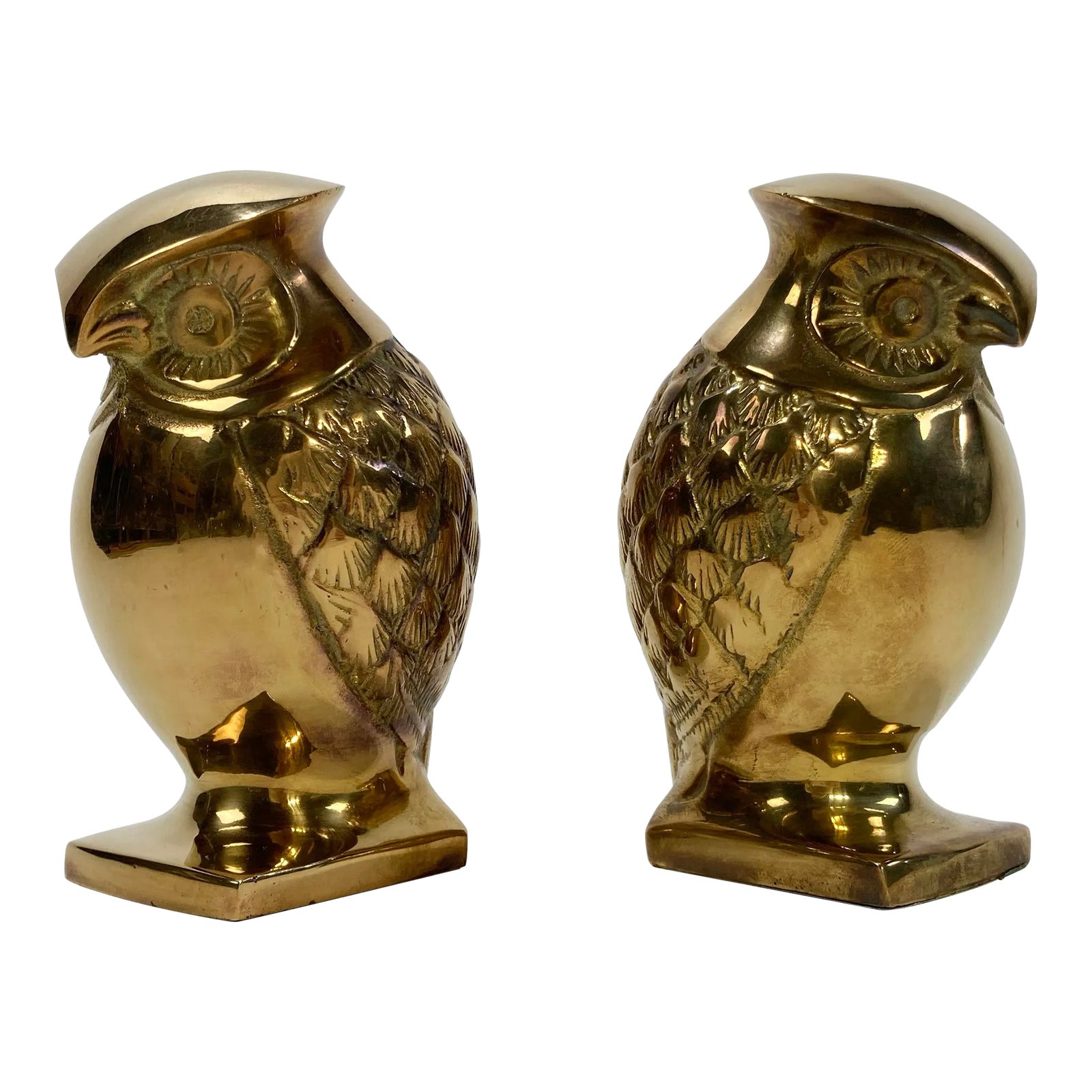 Vintage Solid Brass Owl Bookend Pair | Chairish