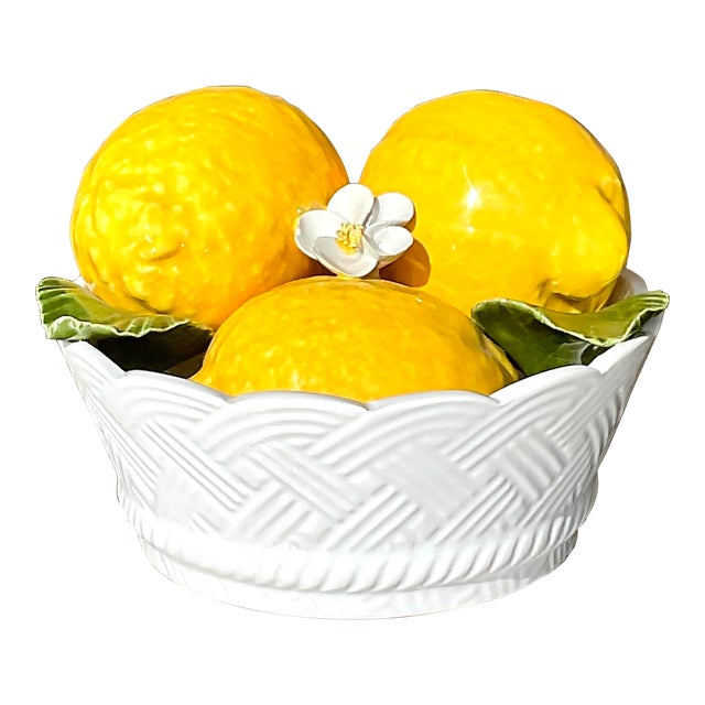 Vintage Coastal Italian Glazed Ceramic Lemon Bowl | Chairish