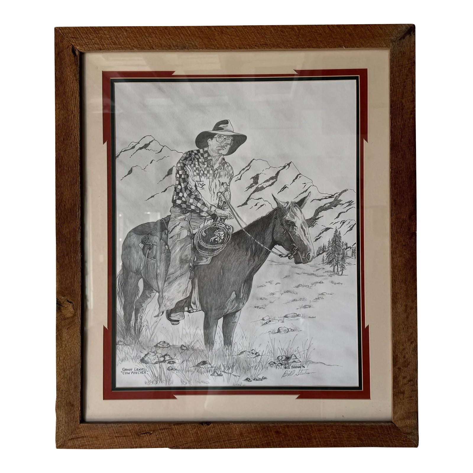 1990's Bill Steelman Cowboy on Horse Landscape Pencil Drawing | Chairish