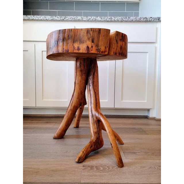 Natural Live Edge Tree Slice Inlaid Side Table With Root Base - Signed ...