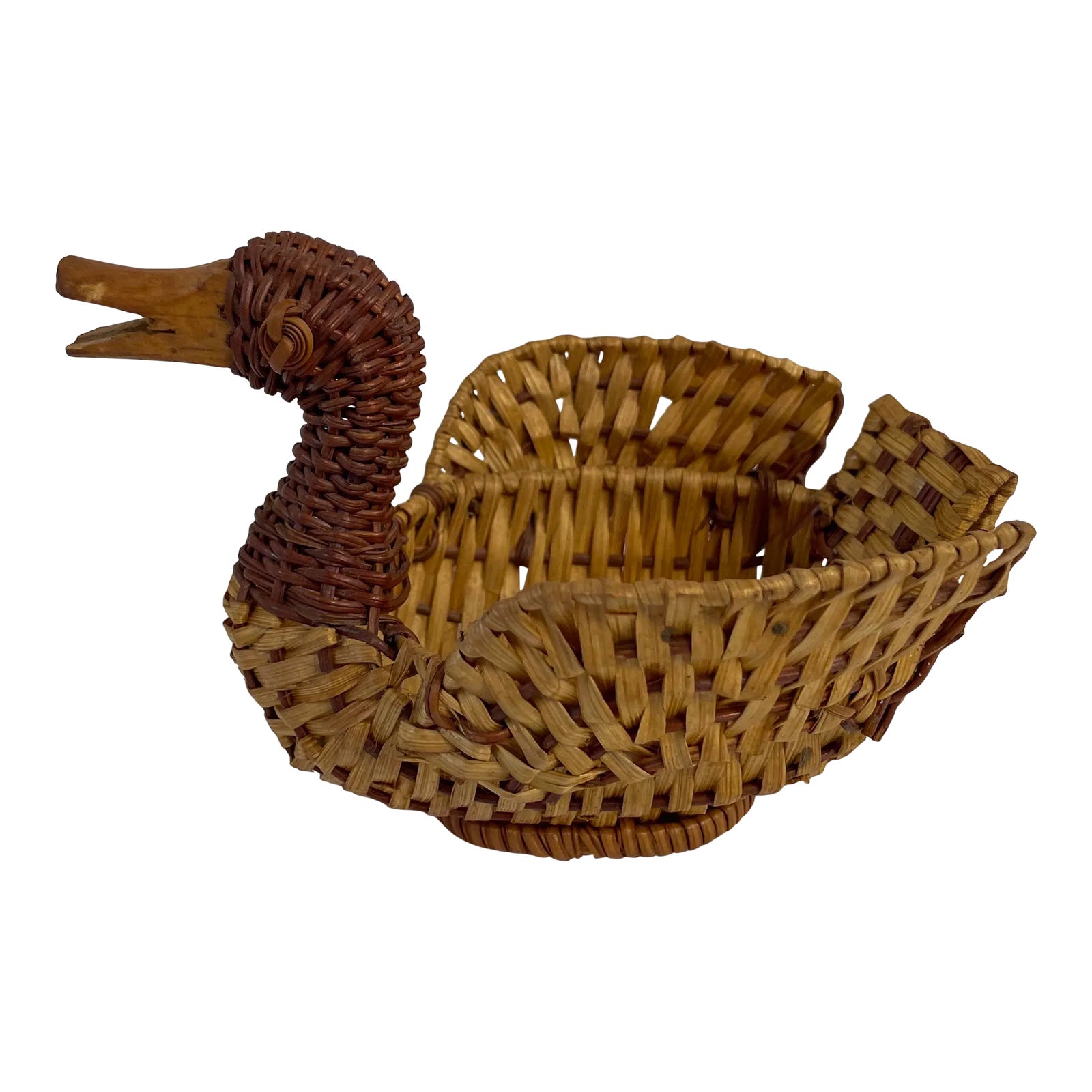 Vintage Wicker Duck Form Basket | Chairish