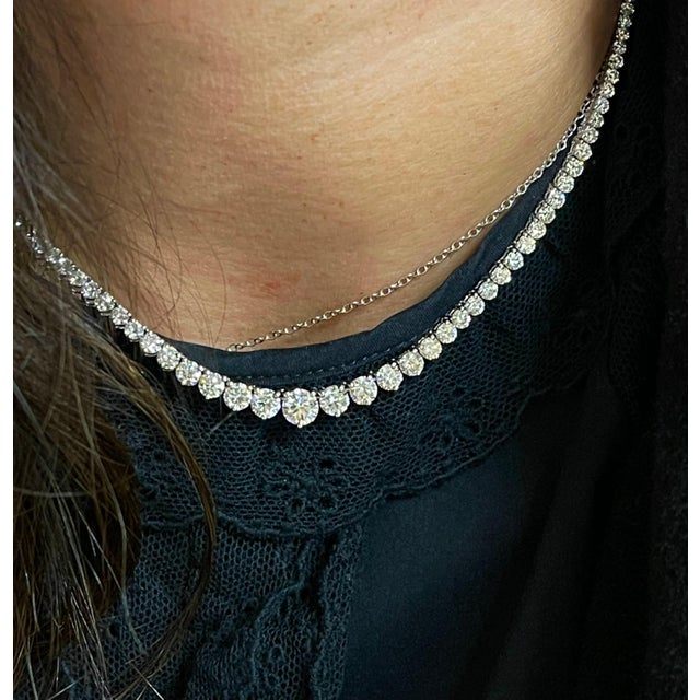 10 Carat Brilliant Round Graduating Diamond Tennis Necklace in 14K ...