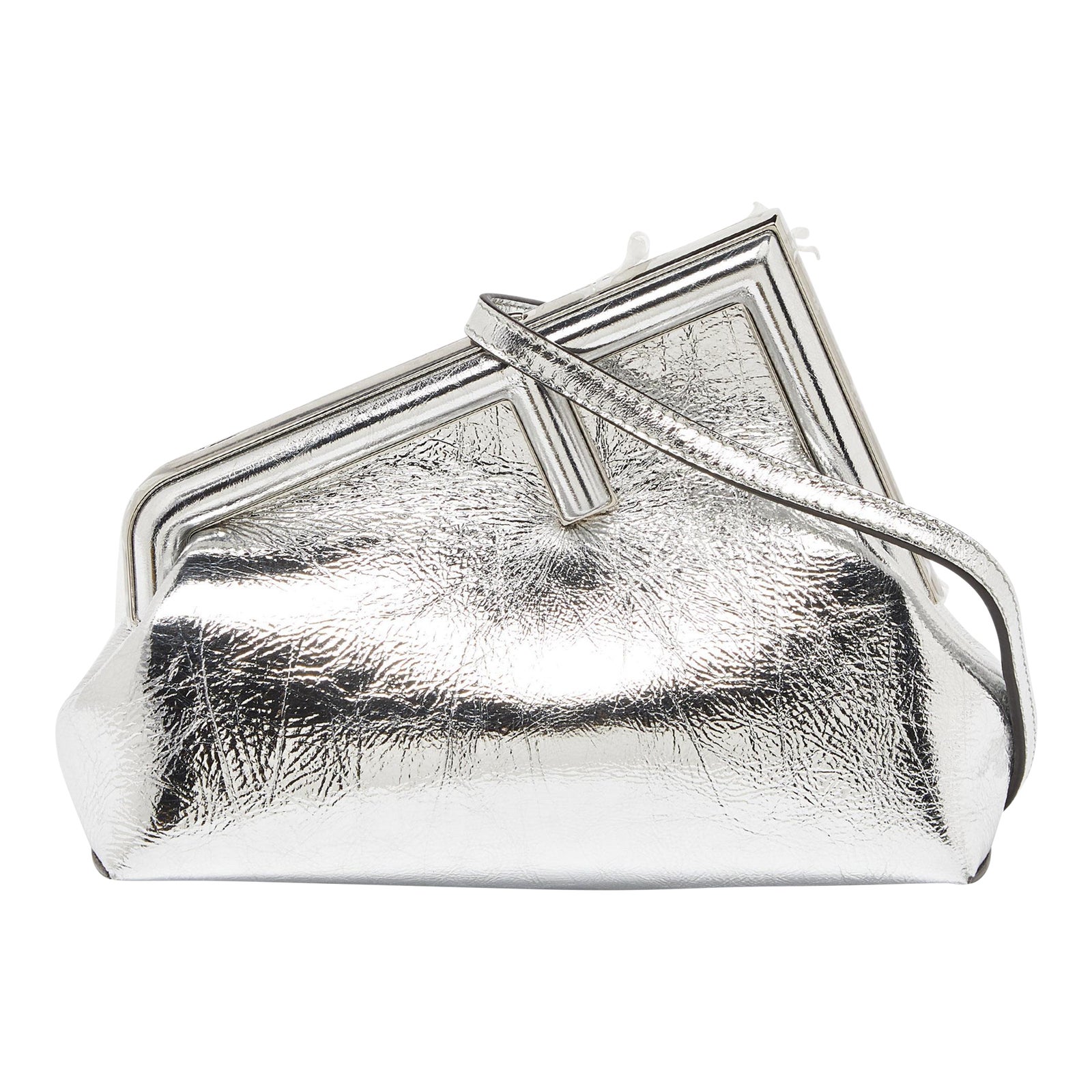 Fendi Silver Laminated Leather Small First Clutch | Chairish