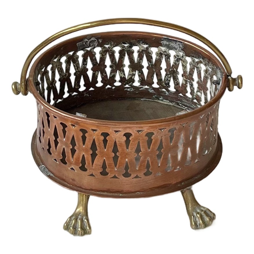 Antique Lion Paw Basket in Copper and Brass, 1890s | Chairish
