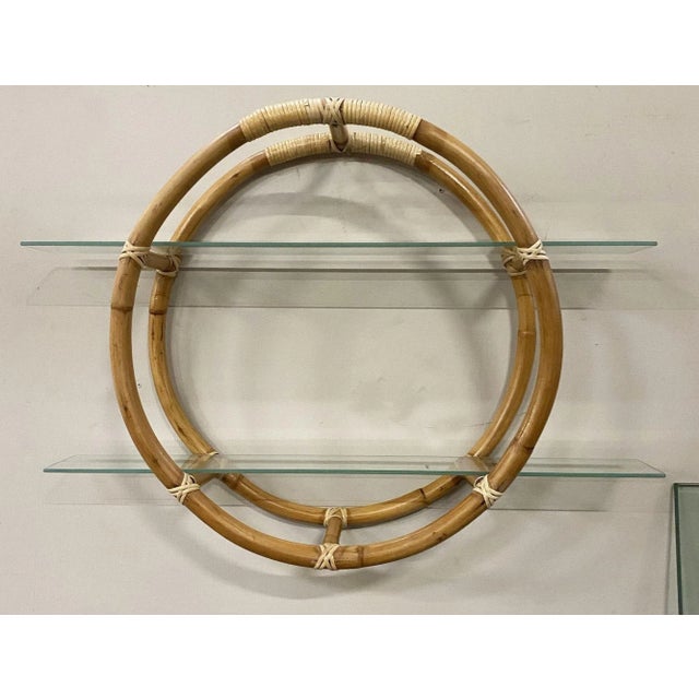 Restored Circular Rattan "Skelton" Wall Shelf W/ Slat Glass | Chairish