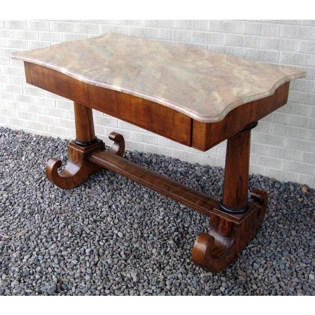 Walnut Russian Writing Desk Faux marble top later. | Chairish