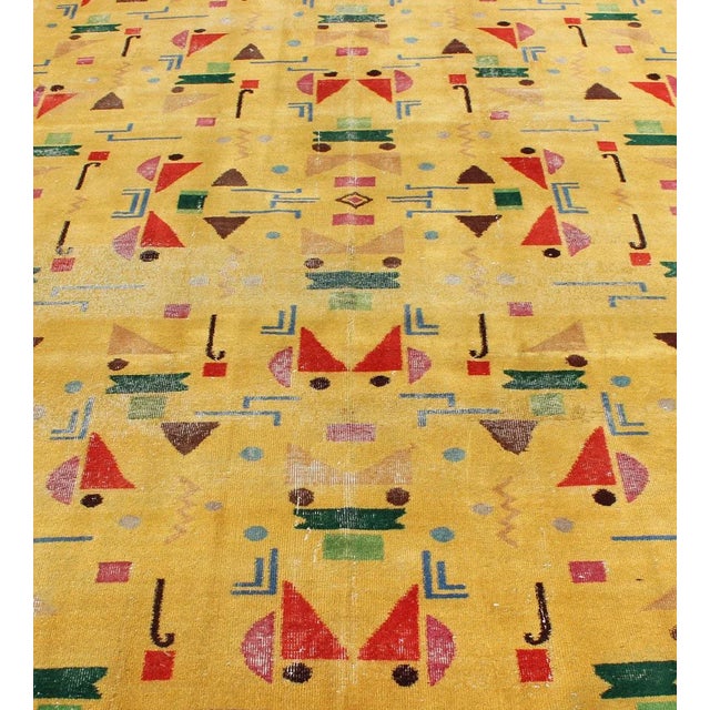 Mid-Century Modern Turkish Rug, Vintage Modern Design in Yellow Color ...