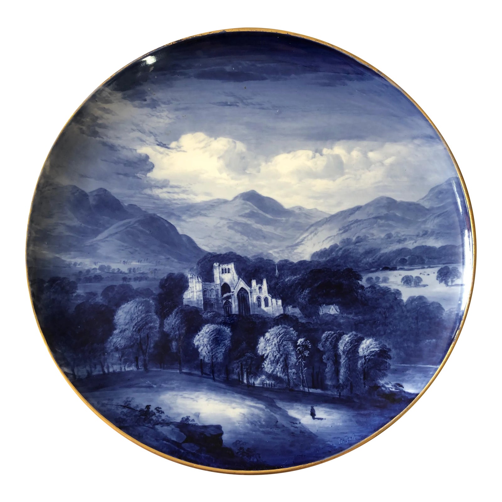 Copeland Blue and White Scottish Platter of Melrose Abbey | Chairish