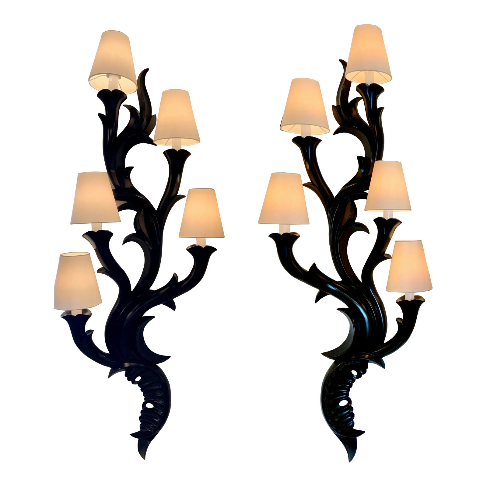 Christopher Guy Modern Black Lacquer Branch Opera Sconces Pair | Chairish