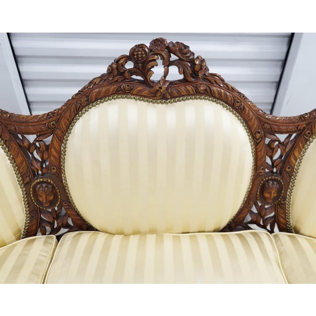 Antique French Louis XV Pierce Carved Swan Triple Back Sofa Couch ...