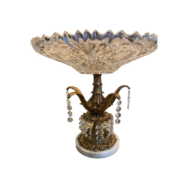 Mid-Century Bronze Compote Bowl With Crystals and Marble Base | Chairish