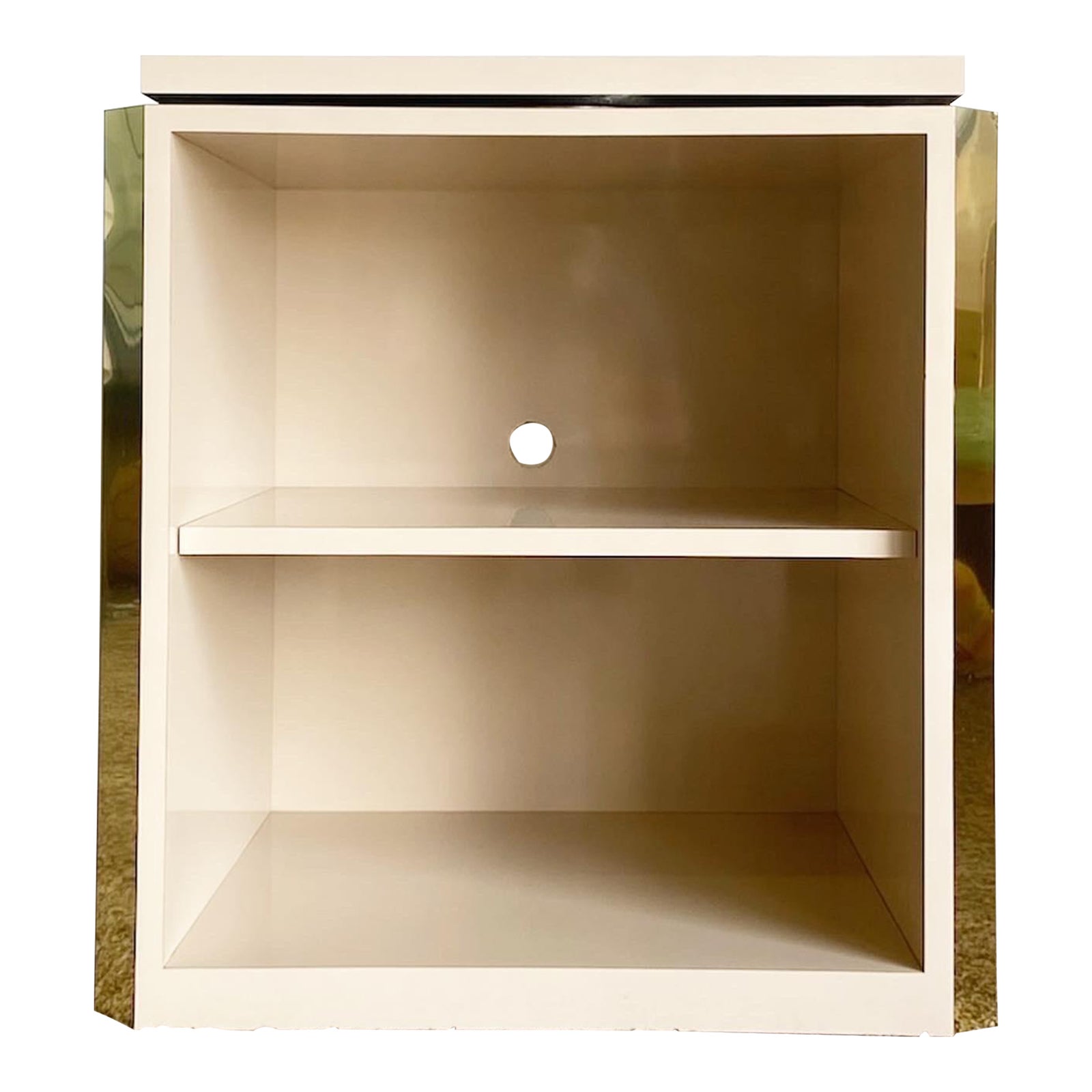 Postmodern Beige Lacquer Laminate With Gold Bookcase | Chairish