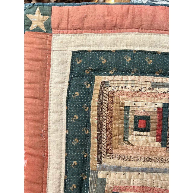 Late 19th Century Primitive Log Cabin Quilt Mounted Wall Hanging Arts ...