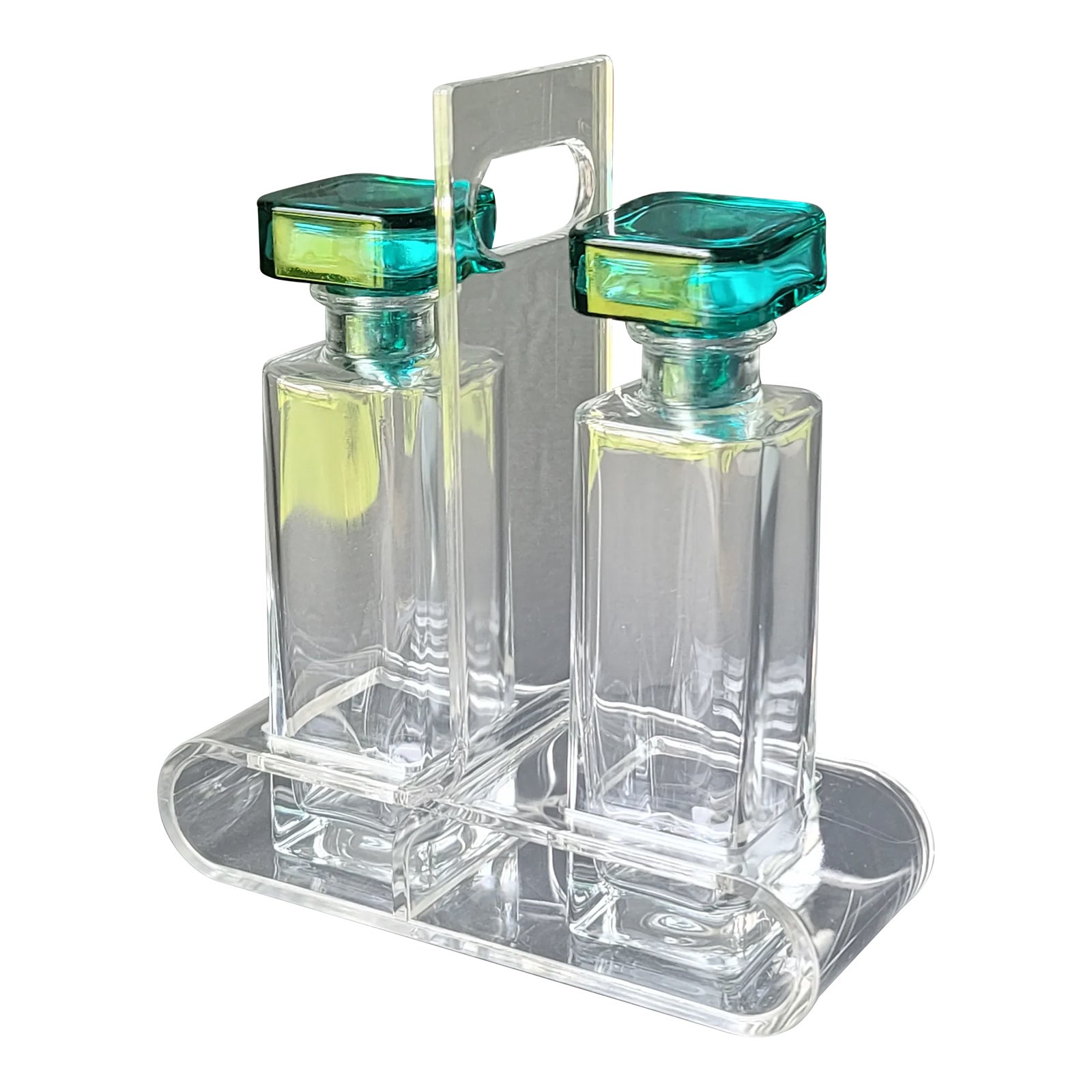 Vintage Italian Luigi Bormioli Glass & Lucite 3 Piece Cruet Set, Caddy ...