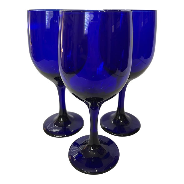 1980’s Vintage Libbey Cobalt Blue Wine Glasses -Set of 3 | Chairish