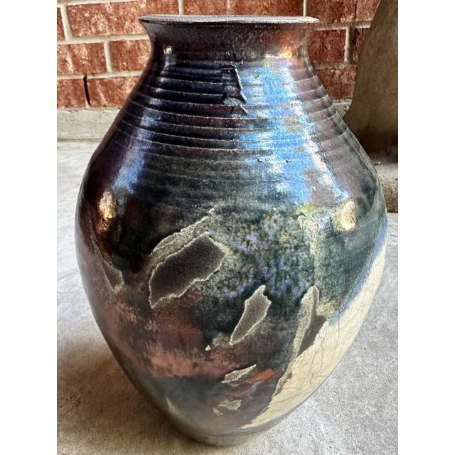 Signed Studio Pottery Raku Vase With Iridescent Glaze Signed and Dated ...