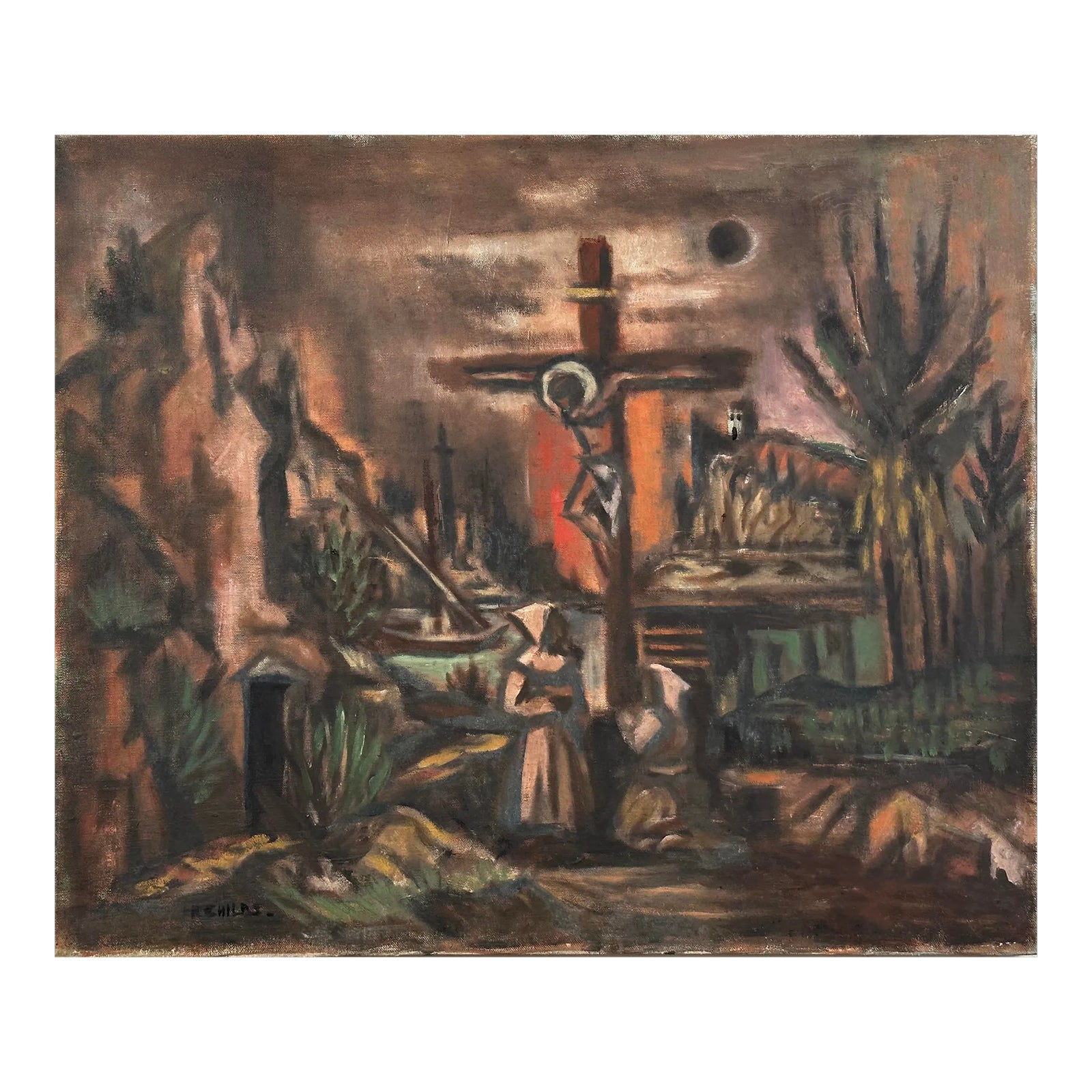 Frederick Robbins Childs (1908-1978) - Modernist Crucifixion by a Lake ...