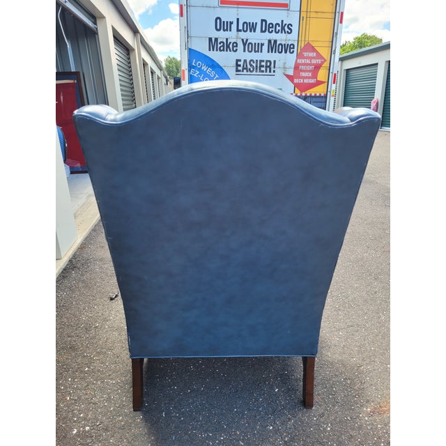 1980s Large Periwinkle Blue Leather Wing Chair | Chairish
