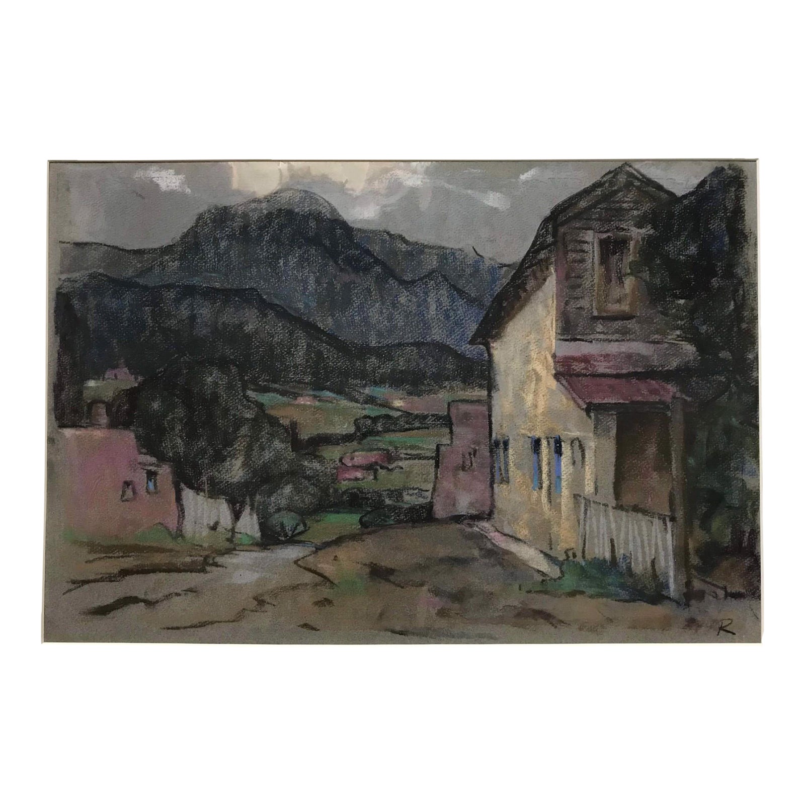 Early 20th Century Farmhouse in Landscape Pastel Landscape Painting by ...