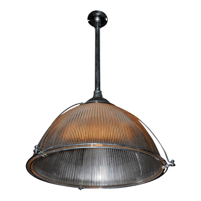 Industrial Large Halophane Pendant | Chairish