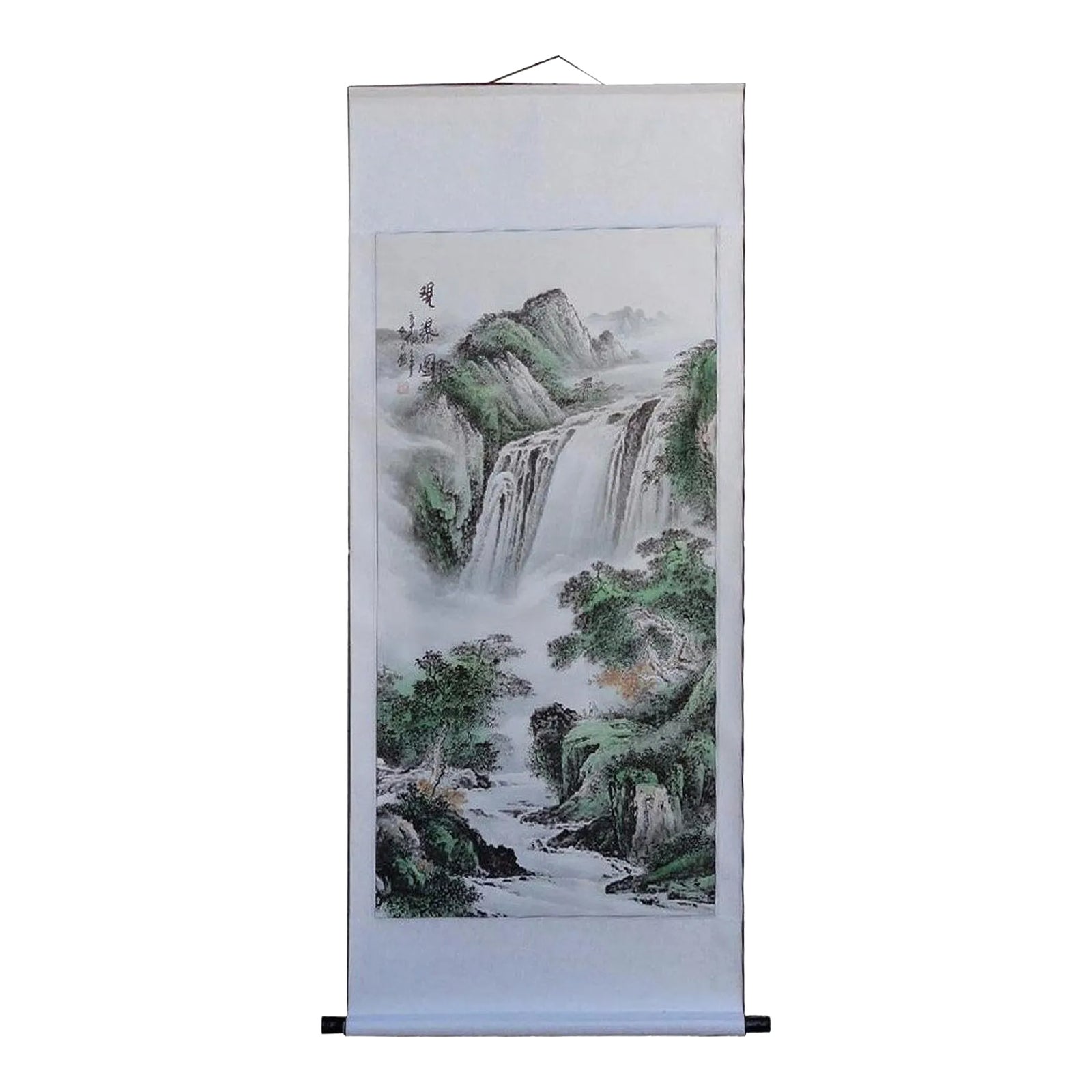 Chinese Hand Painted Mountain & Waterfall Scenery Hanging Scroll ...