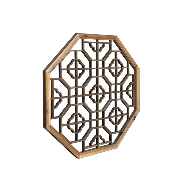 Oriental Raw Wood Octagonal Flower Geometric Pattern Wall Panel Ws4010 ...