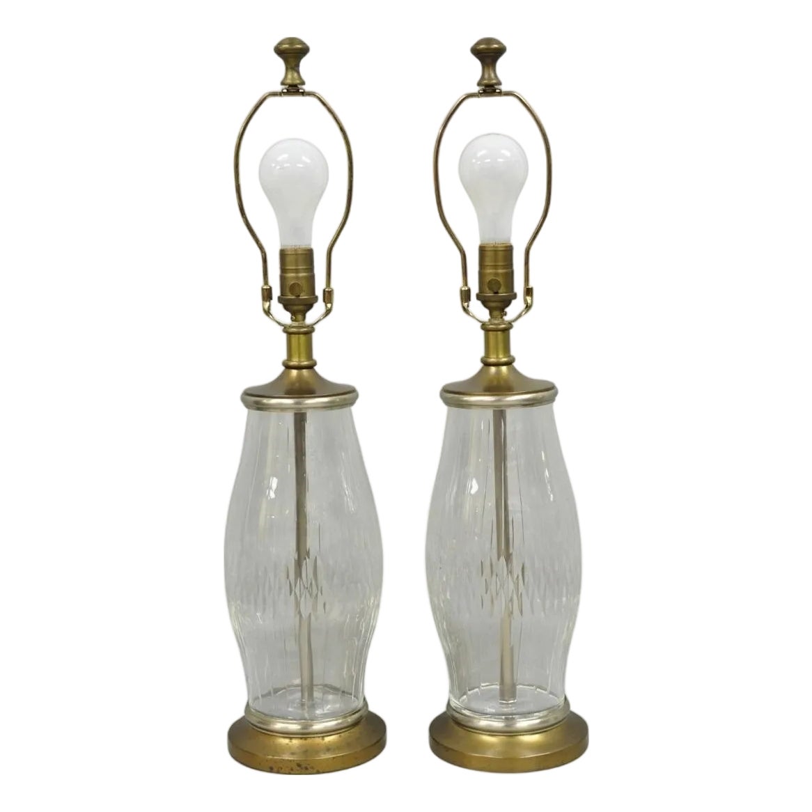 Vintage Bombay Co. Cut Crystal Glass Jardiniere & Brass Table Lamps - A ...