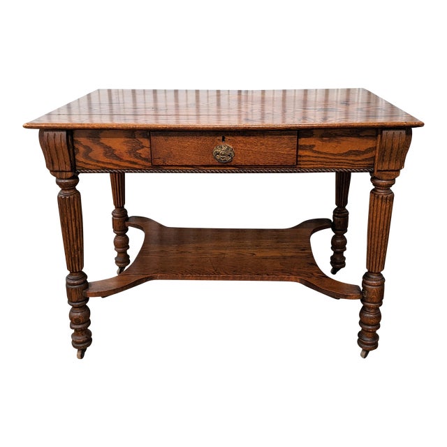 Early 20th Century Antique Oak Single Drawer Library Table | Chairish