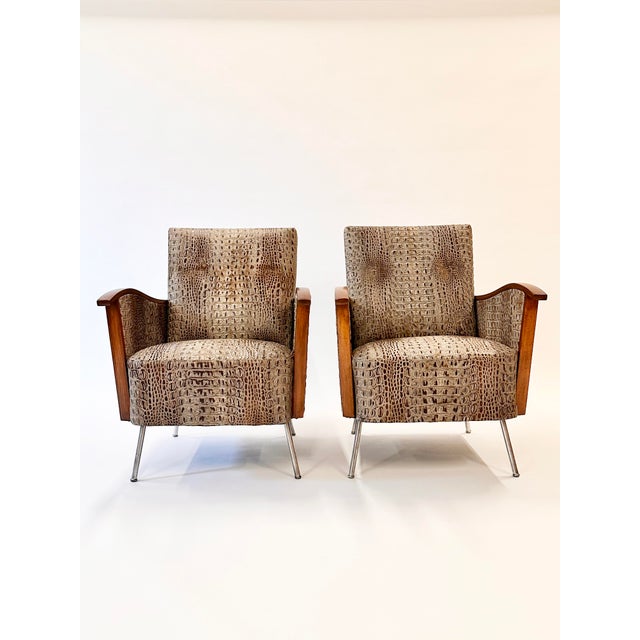 1960s Diamond Back Croc-Embossed Mid-Century Lounge Chairs | Chairish