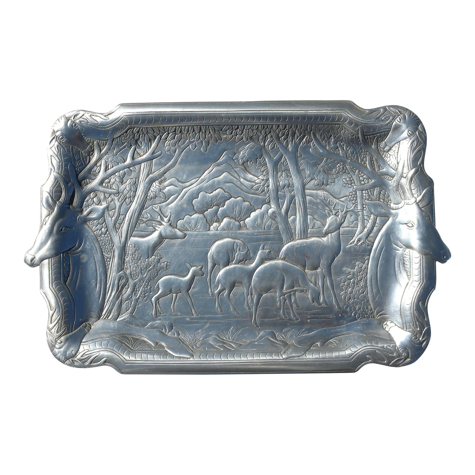 1982 Arthur Court Designs Aluminum Elk Herd Platter | Chairish