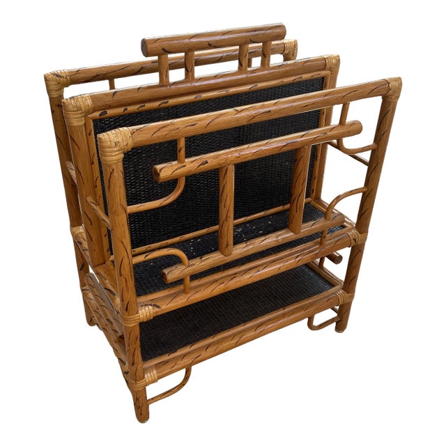 Vintage Bamboo and Cane Large Magazine Rack | Chairish