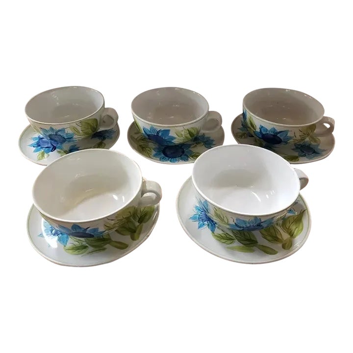 1950s Japanese Ironstone Ware Hand Painted Bowls & Saucers- 10 Pieces ...