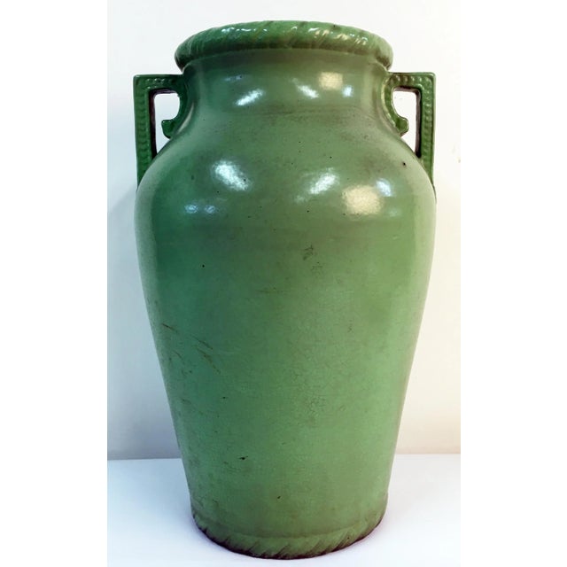 18" Robinson Ransbottom Ohio Pottery Green Floor Vase | Chairish