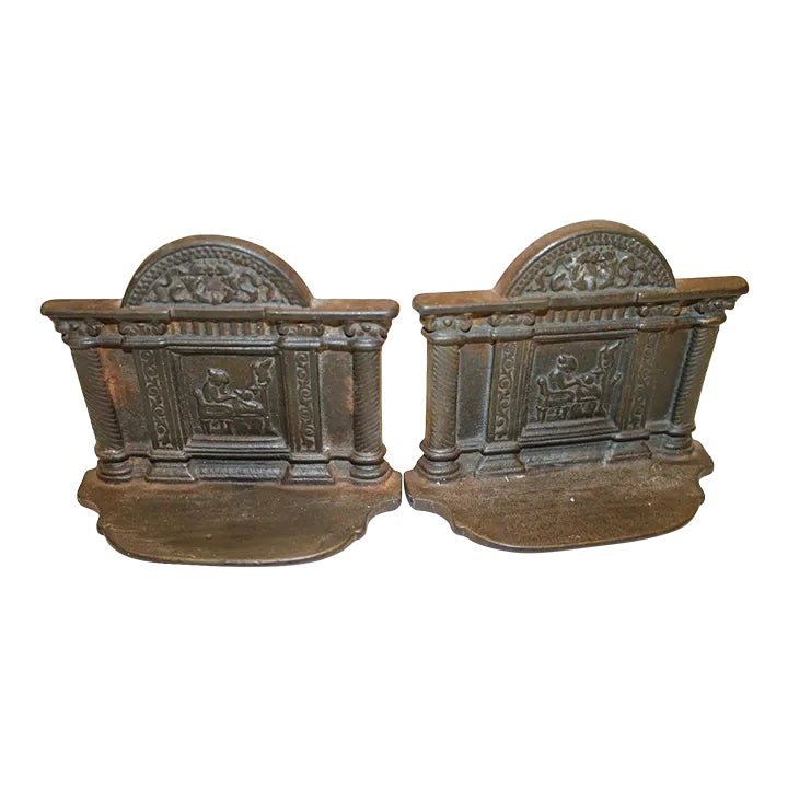 Art Deco Architectural Bookends With Figure, Circa 1920s | Chairish