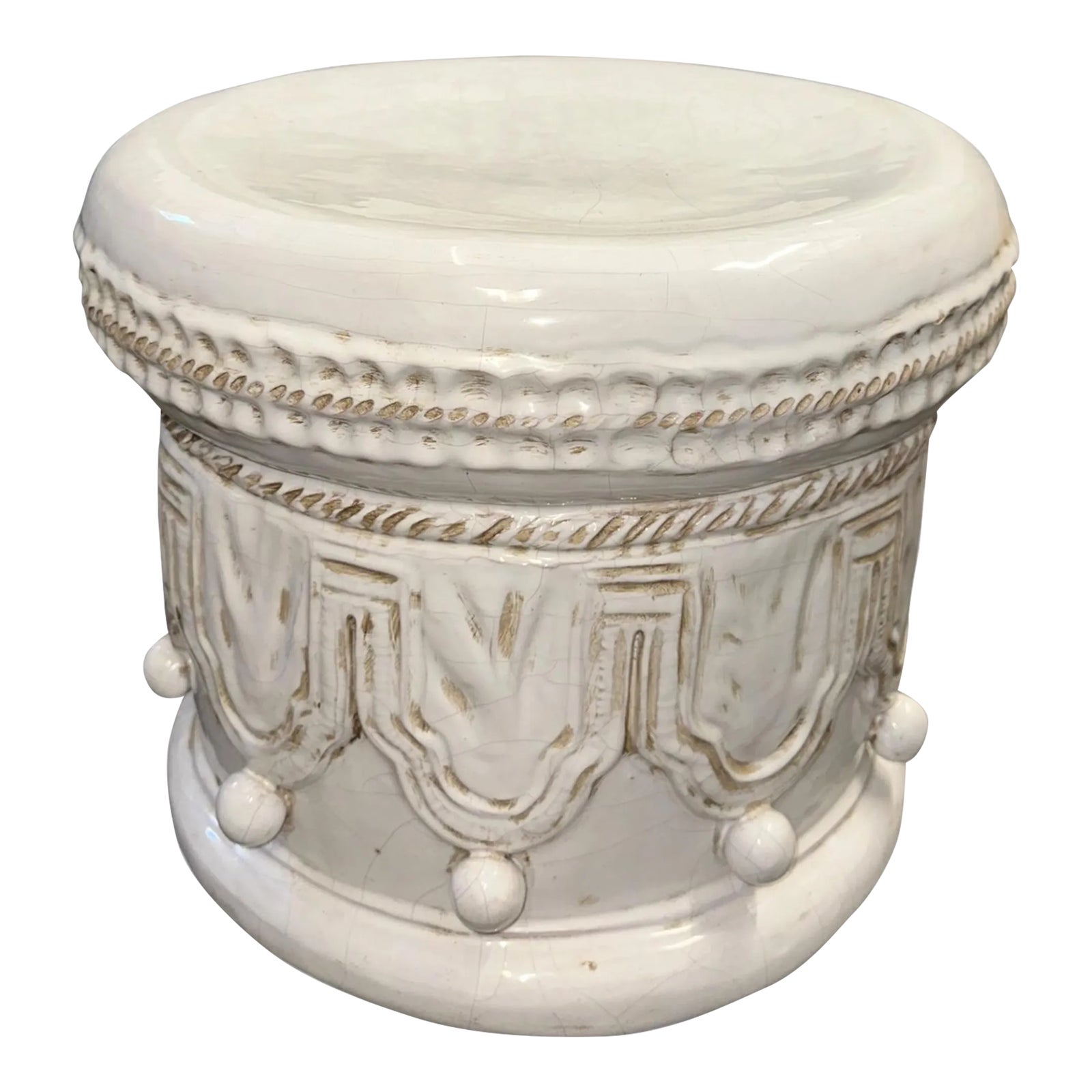 Ceramiche Ceccarelli Italian Ceramic Cushion Garden Stool | Chairish