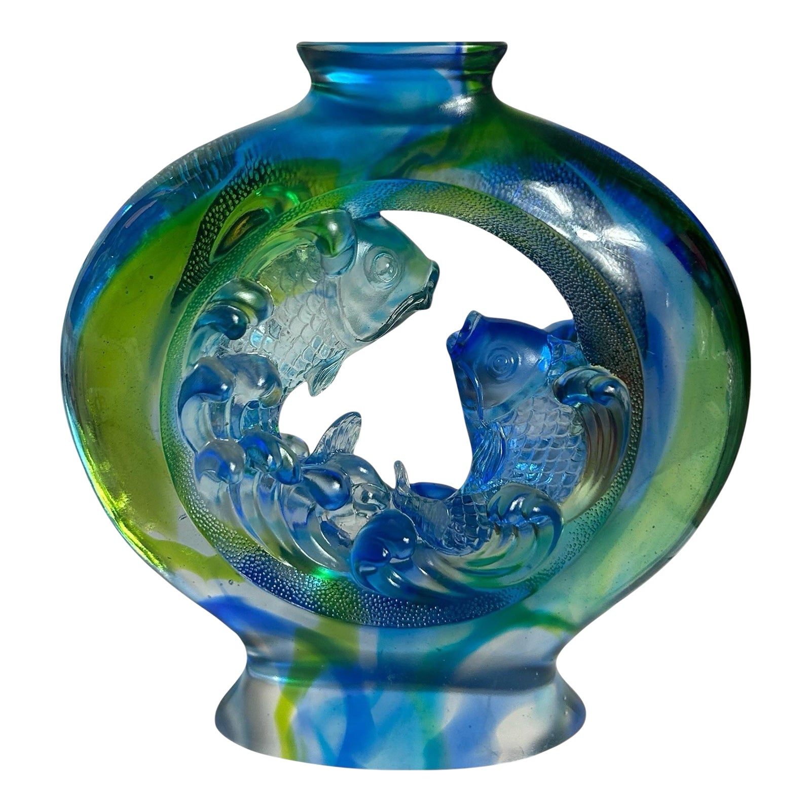 Amore Jewell Liuli Crystal Art Glass Feng Shui Sculpture Fish in Bottle ...