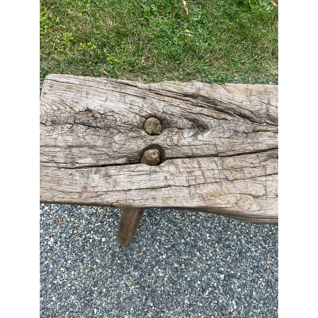 Primitive 3.5" Solid Wood Rustic Bench Table | Chairish