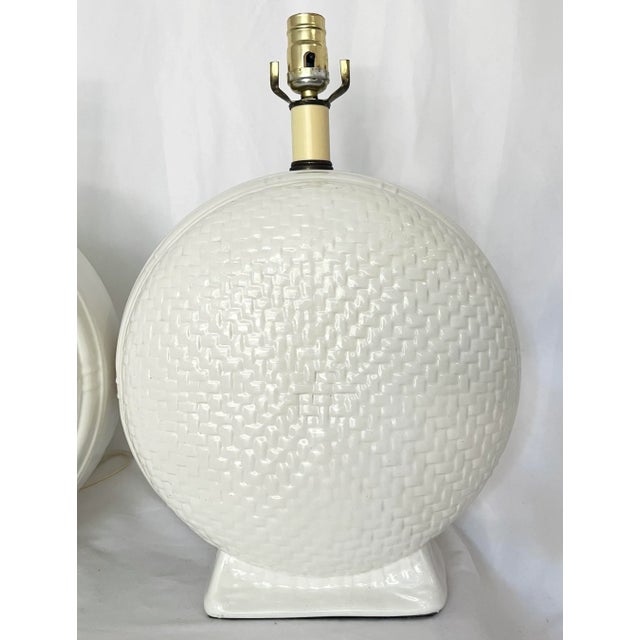 Vintage Round Ceramic Basket Lamps- a Pair | Chairish