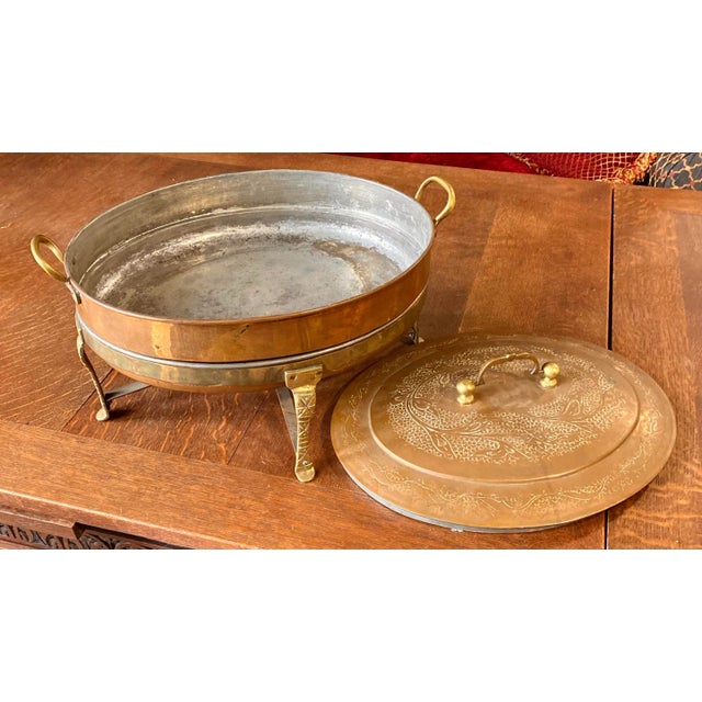 Vintage Engraved Copper and Brass Tin Lined Chafing Dish | Chairish