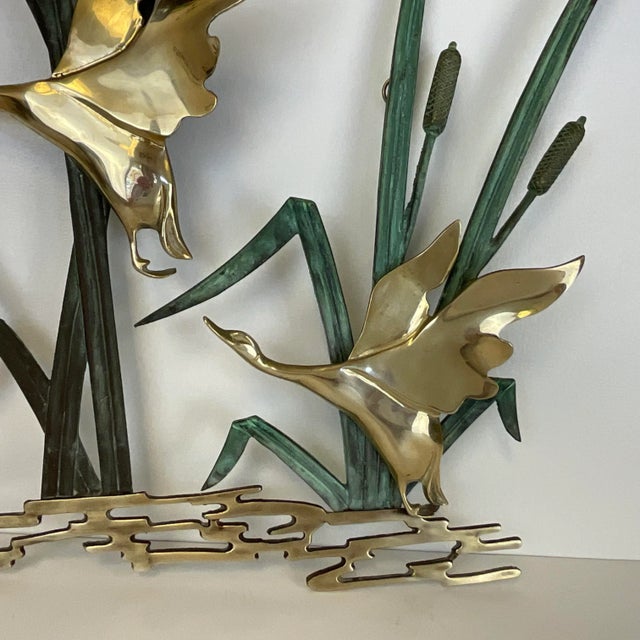 1960s Mid Century Americana Brass Ducks and Verdigris Bronze Cat Tails ...