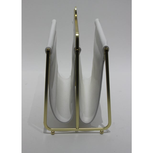 Magazine Rack White Faux Leather (Vinyl) and Gold Tone | Chairish