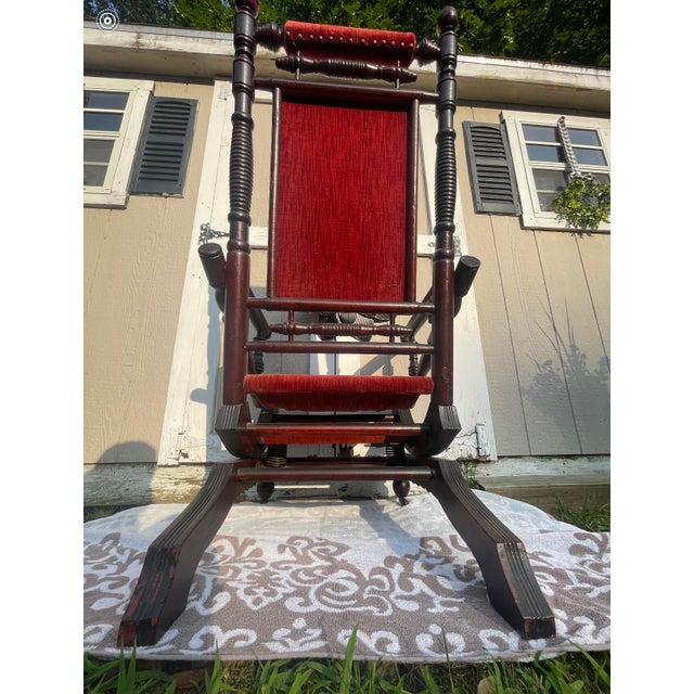 19th Century Finely Carved Mahogany Platform Rocker in Red Velvet ...