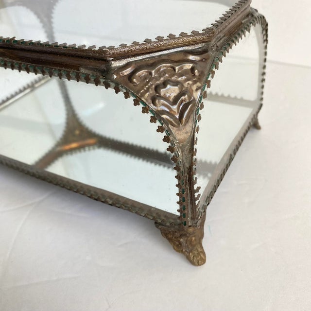 Vintage Mirrored Glass Jewelry Box Lidded Trinket Wish Dresser Box ...