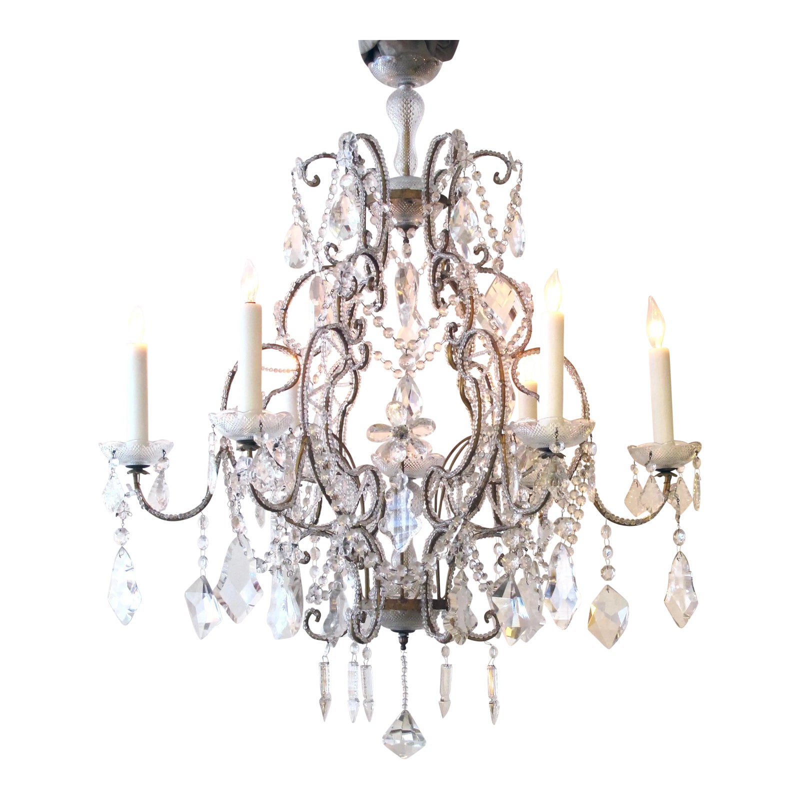 A Lustrous and Graceful Italian Rococo Style Cage-Form Beaded 6-Light ...