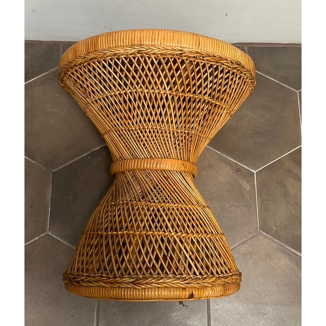 1960s Boho Coastal Chic Wicker Rattan Hourglass Side Table | Chairish