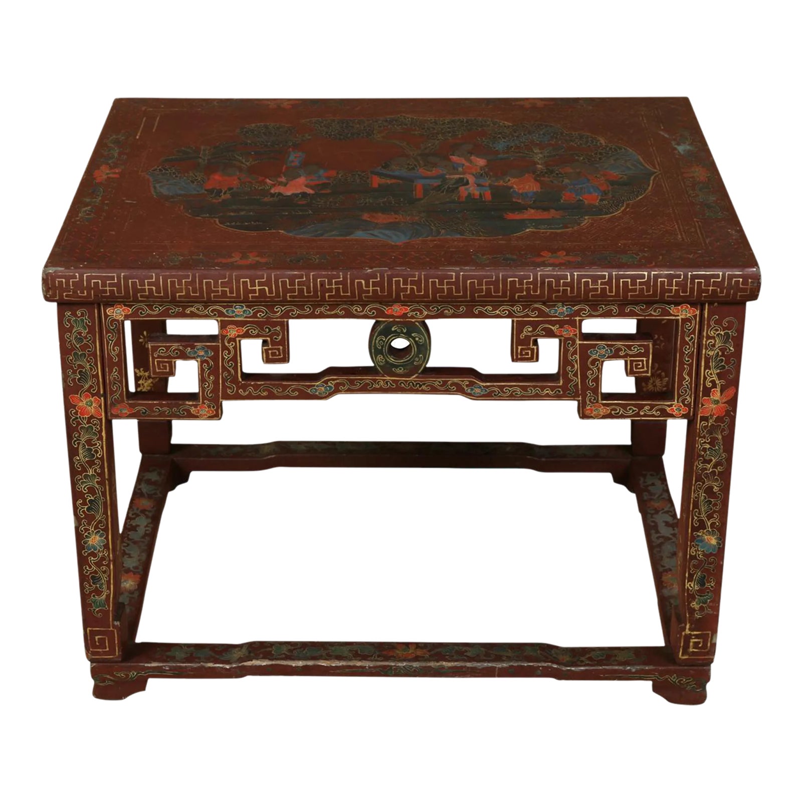 Chinese Red Lacquered Coffee Table With Intricate Gilt Detail | Chairish