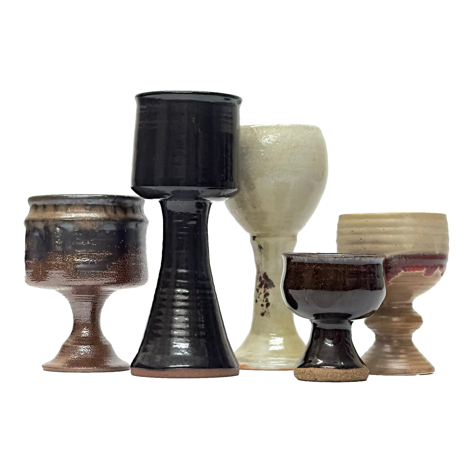 Earth-Toned Hand-Made Pottery Chalice Curation - Group of 5 | Chairish